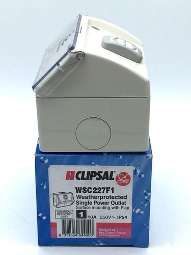 Clipsal WSC227F1 Single Socket Outlet Weatherproof Power-point 10A GPO ...