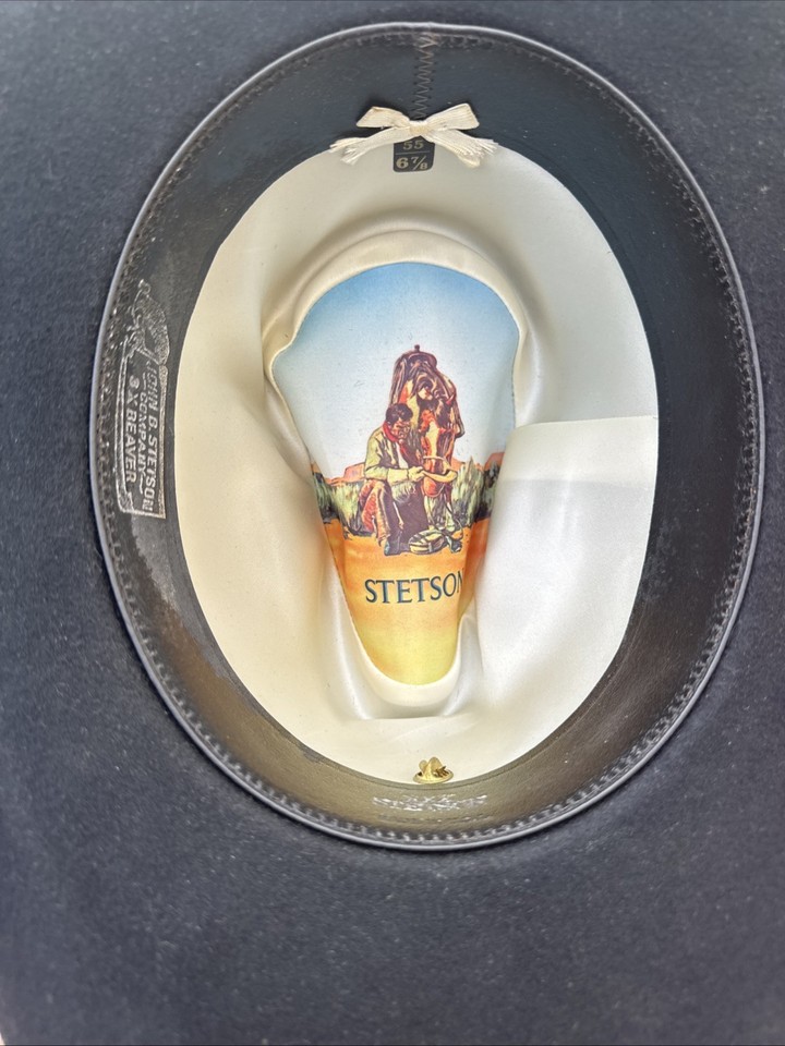 Vintage Stetson 3X Beaver Felt Stampede Cowboy Hat Black w/pin Size 6 7 ...