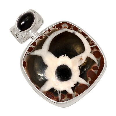 Natural Lightning Stone - Septarian & Black Onyx 925 Silver Pendant ...