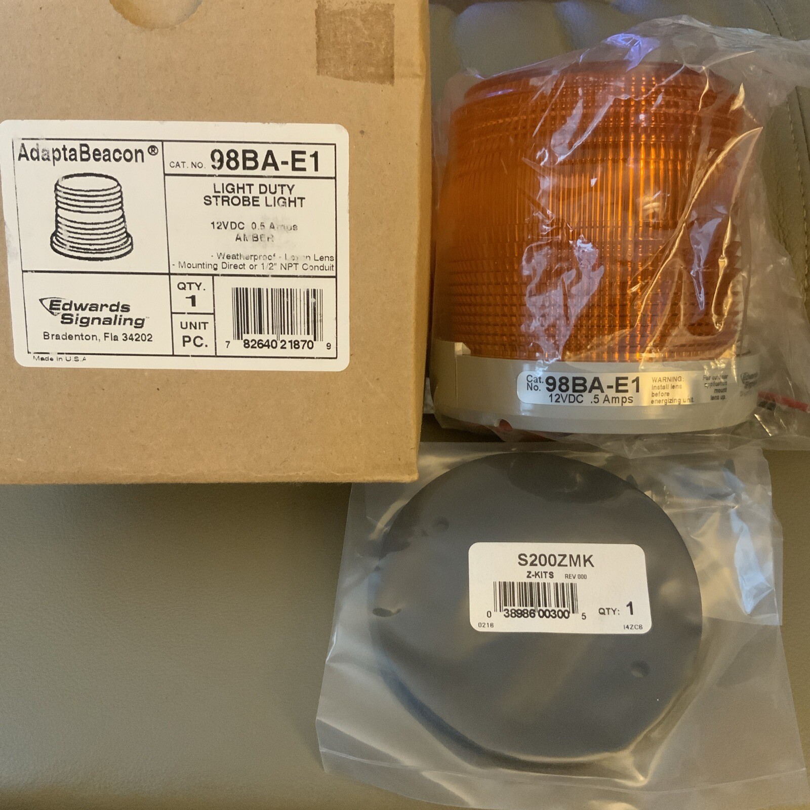 Edwards ADAPTABEACON Beacon 98BA-E1 Light Duty Strobe Amber 12V DC 0.5 ...