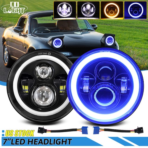 Pair Blue Halp 7" inch Round LED Headlights For 90-97 Mazda NA Miata ...