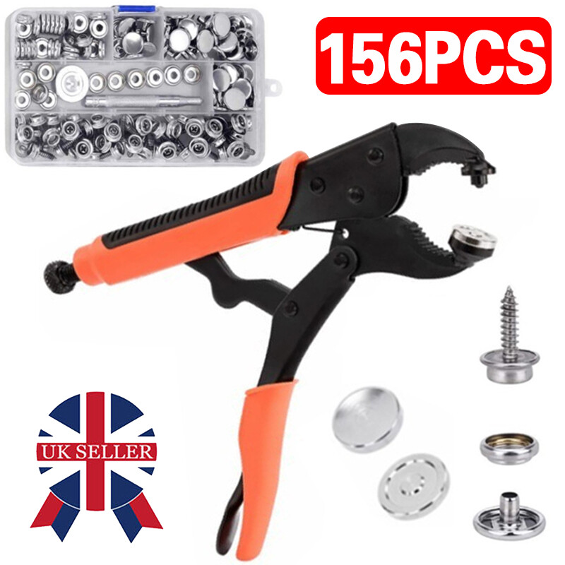 176pcs Heavy Duty Snap Fasteners Pliers Press Studs Kit Leather Button ...