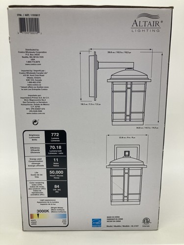 Altair Lighting AL-2167 LED Wall Lantern With Dusk Dawn Sensor 14.5 ...