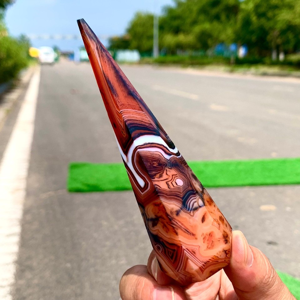 103G Natural red sardonyx striped agate Tower crystal mineral column ...