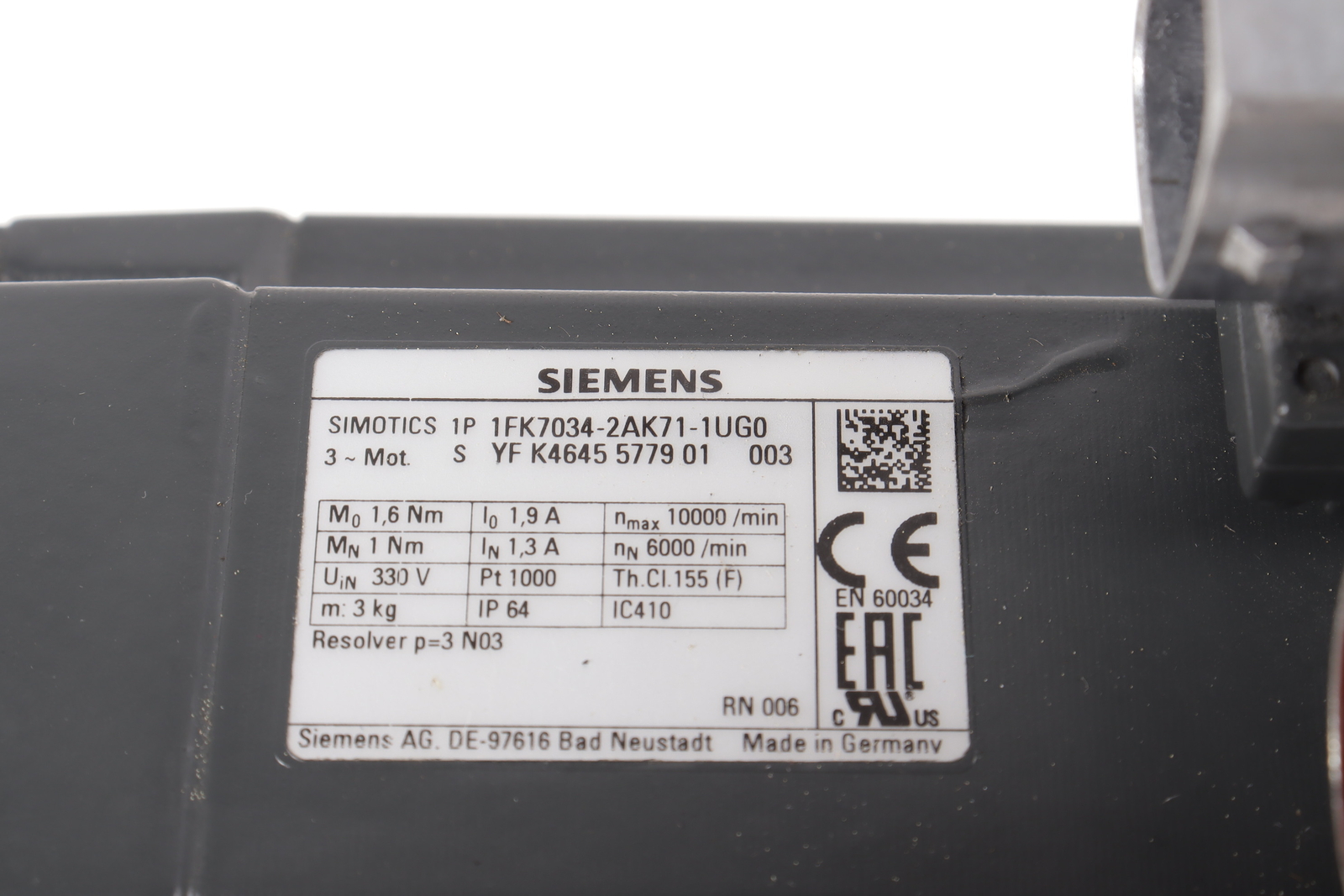 Siemens SIMOTICS S Servomotor 1FK7034-2AK71-1UG0 -2200255 | eBay