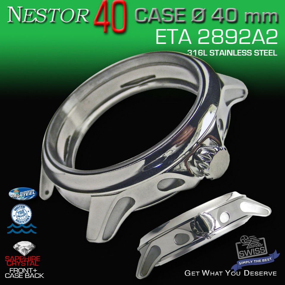 WATCH CASE NESTOR FOR MOVEMENT ETA 2892, Ø 40 MM, ST.STEEL, SAPPHIRE ...