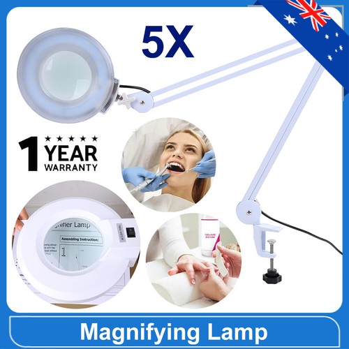5X Magnifying Lamp LED 5in Desk Table Glass Magnifier Light Clamp Craft ...
