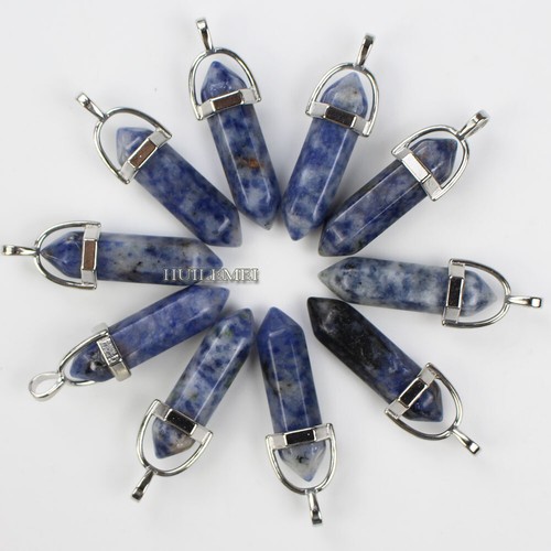 10Pcs Blue Spot Jasper Hexagonal Pointed Reiki Chakra Pendant Bead ...