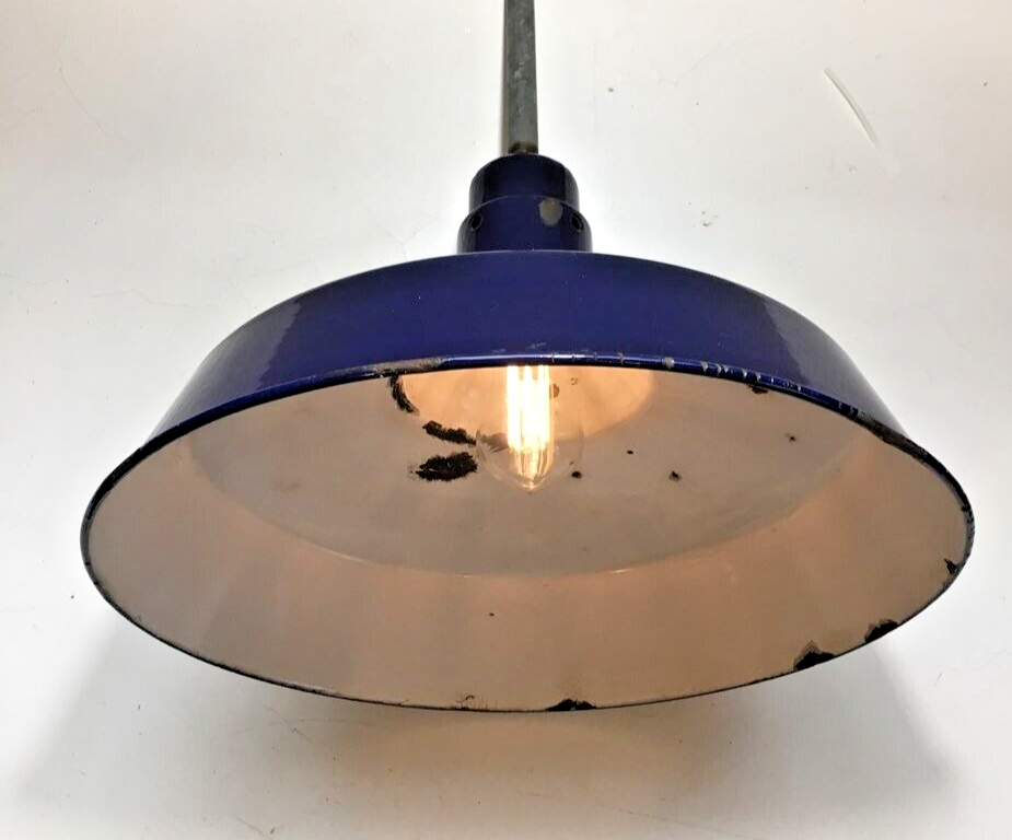 Pair 18" Maxolite Cobalt Blue Porcelain Light Fixture Shade Industrial ...