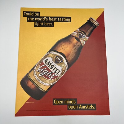 Amstel Light Beer 1998 Print Ad 10"x12" open minds open Amstels bar pub ...