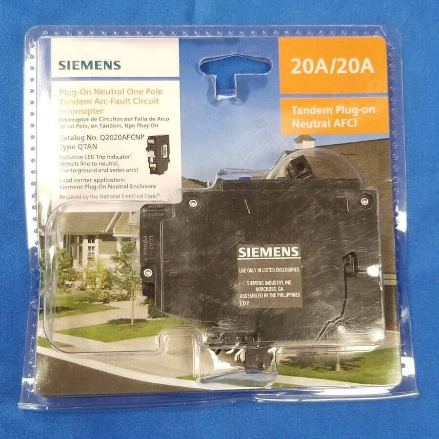 Siemens Q2020AFCNP 20A, 120V, 60 Hz Type QTAN Plug-On Neutral 1-Pole ...