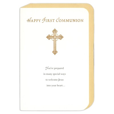Happy FIRST COMMUNION Card, Gold Cross Jesus by American Greetings ...