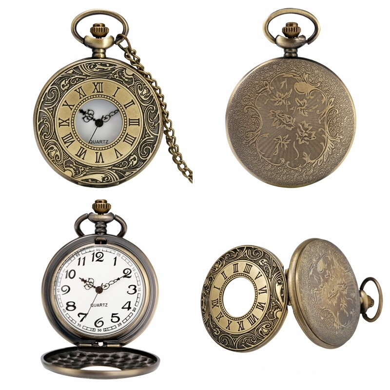 Steampunk Quartz Pocket Watch for Men Vintage Style Bronze Chain ...
