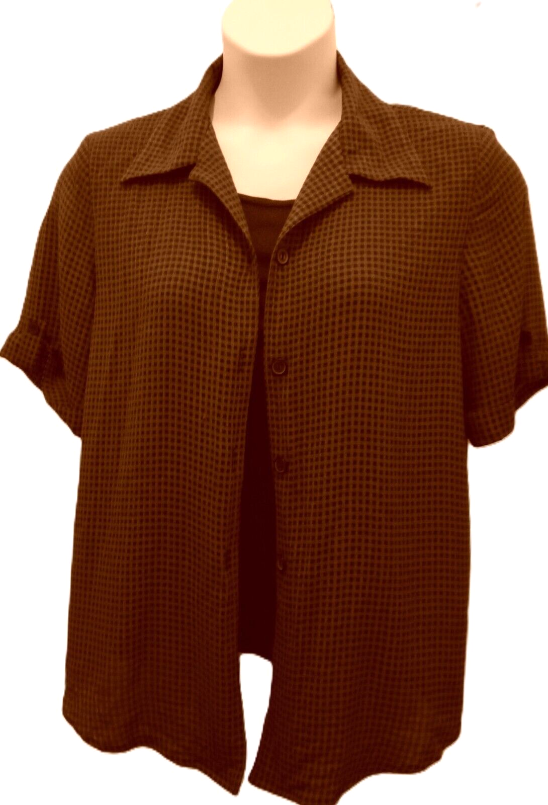 EUC Modern Essentials Twofer Top -Red & Navy Plaid w/Black Shell-Women ...