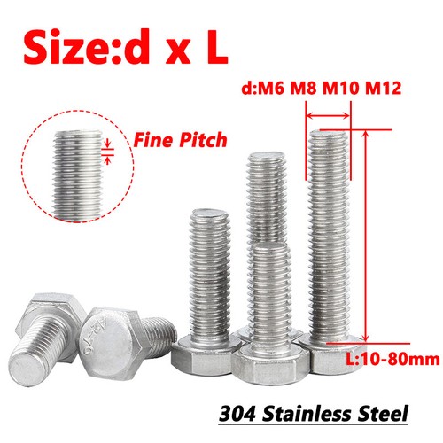 Hexagon Screw Fine Pitch Thread Hex Bolts M6 M8 M10 M12 Stainless Steel ...