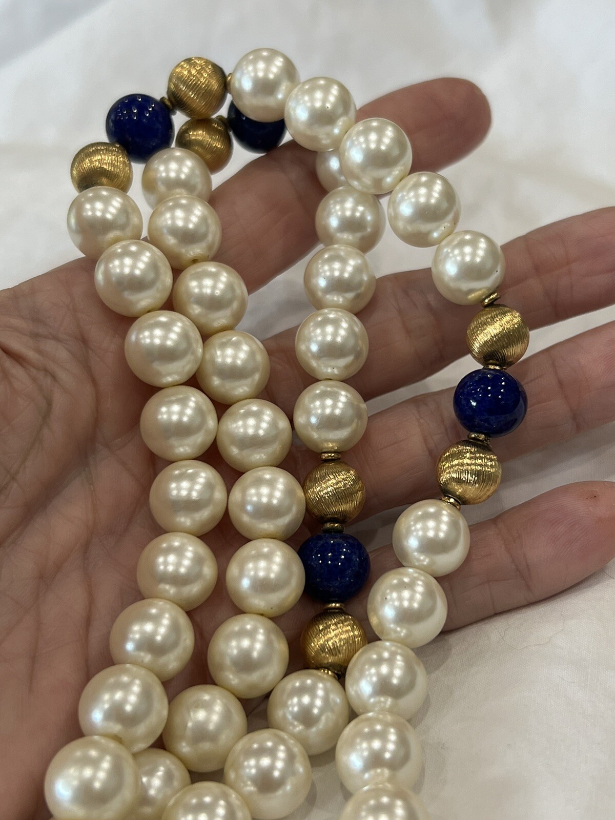Napier Vintage 1960-80’s Gold Tone pearl navy blue Ba… - Gem