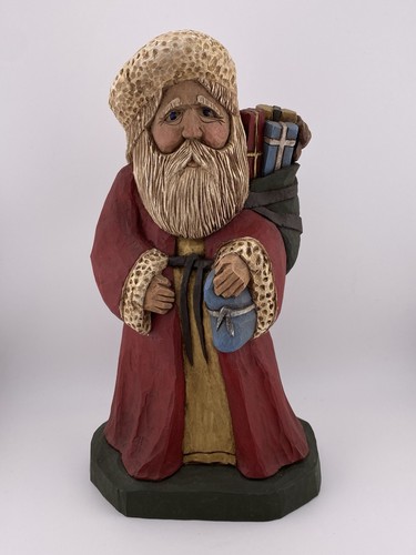1996 Hand Carved Old World Wooden Christmas Santa Signed Folk Art 10.5 ...