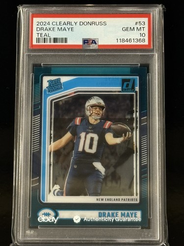2024 Panini DonRuss #53 Drake Maye Clearly Teal PSA 10 RC Last Sold For ...