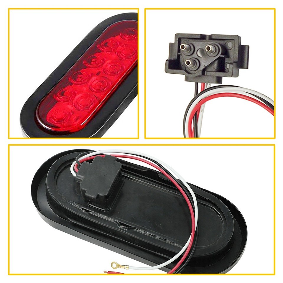 10Pcs Red 6" Oval Trailer Lights 10 LED Stop Turn Tail Truck Sealed ...
