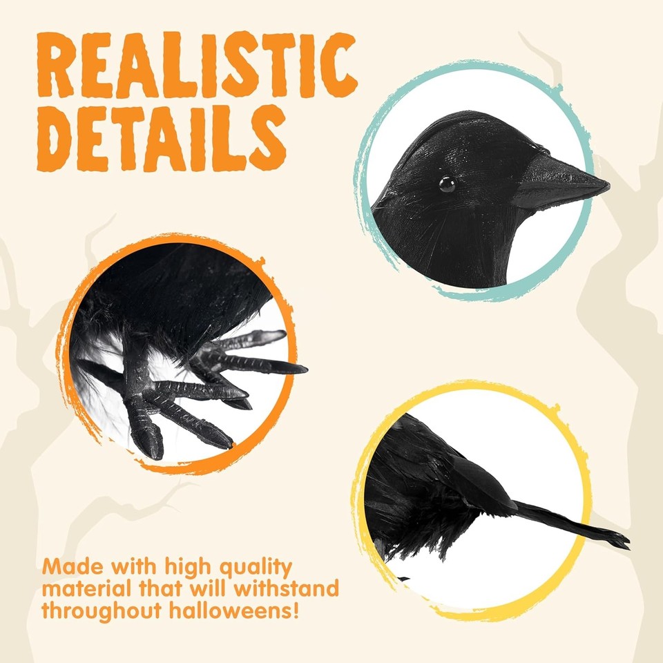 2 Pack Halloween Crows Realistic Black Feather Ravens Fake Crow ...