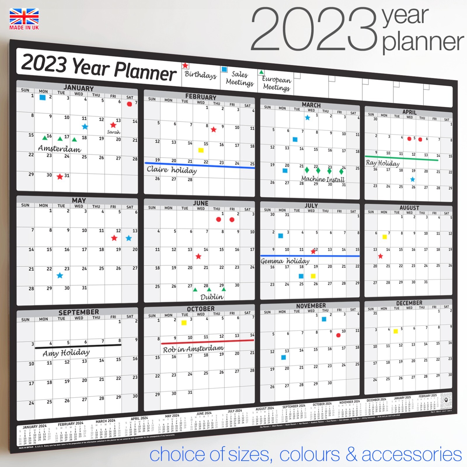 2024 2025 Calendar Mid-Year Full Year Planner LAMINATED XL Wall Monthly ...