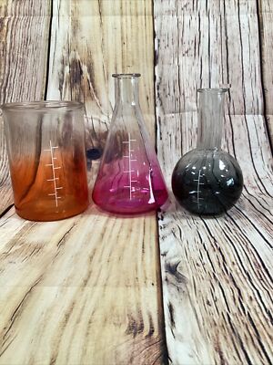 3 Target Bullseye Glass Halloween Beakers Graduated Cylinder Mad ...