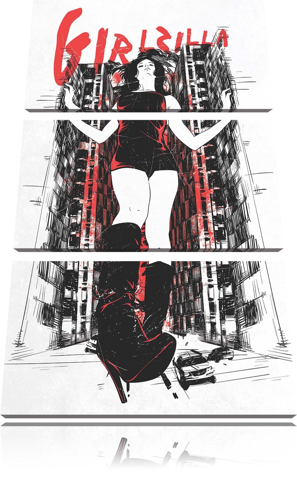 Girlzilla Light 3-Part Canvas Wall Art Print | eBay