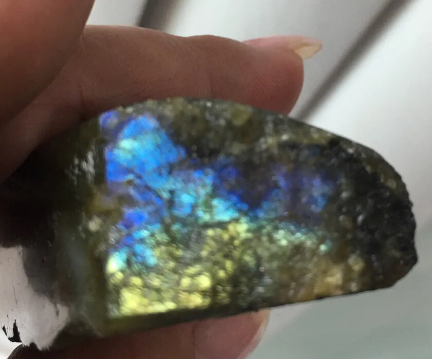 89g/LABRADORITE CRYSTAL GEMSTONE HALF POLISH SPECIMEN/AMAZING BLUE ...