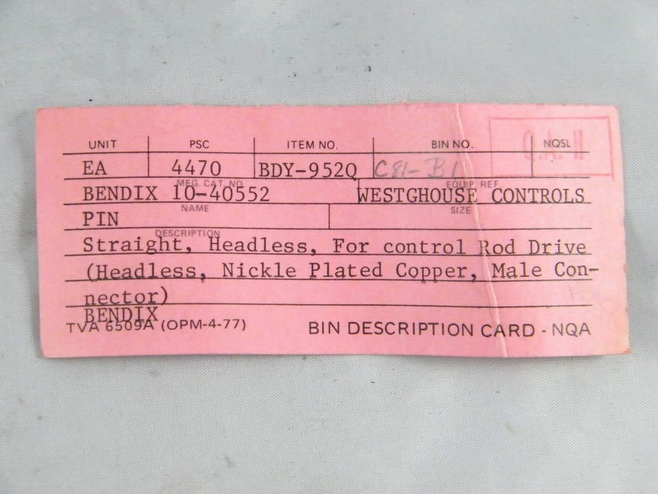 LOT OF 100 ~ BENDIX STRAIGHT MALE CONNECTOR PIN FOR CONTROL ROD DRIVE ...