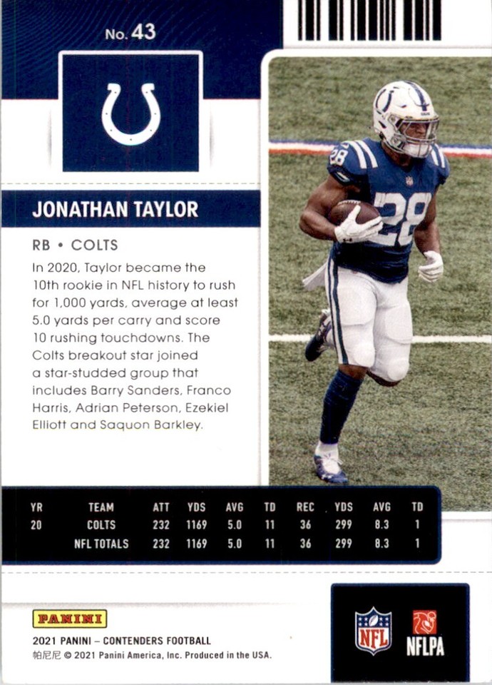 2021 Panini Contenders Season Ticket Jonathan Taylor Indianapolis Colts ...