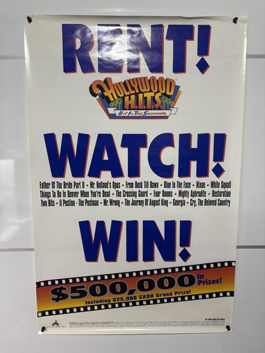Poster: Rent Watch Win: Hollywood Hits: original video store VHS promo ...