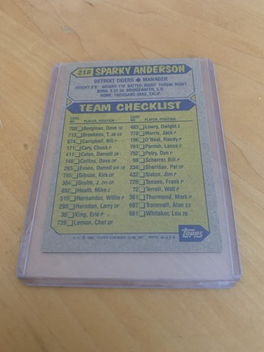 1987 Topps # 218 SPARKY ANDERSON Manager Detroit Tigers Baseball Card ...