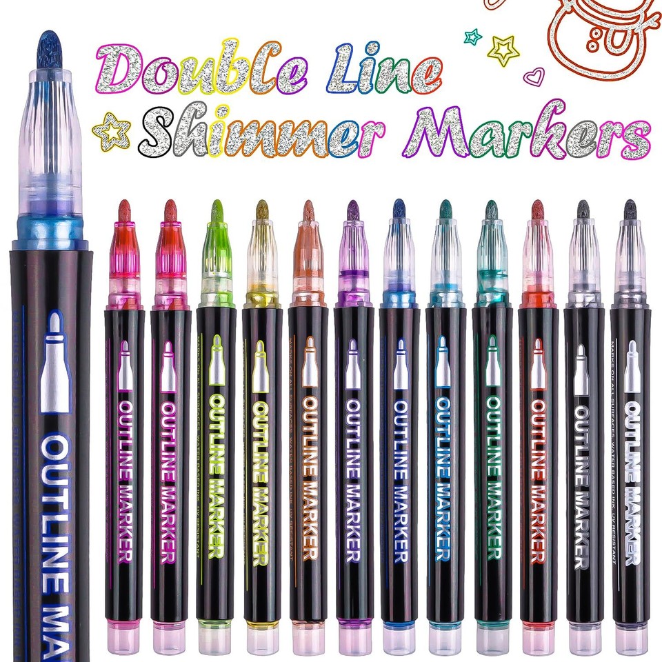 Outline Marker Double Line Pen Journal Pens Colored Permanent Marker ...