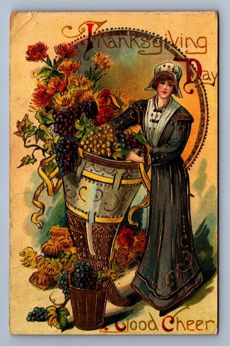 Postcard Vtg Thanksgiving Holiday Celebration 1913 Cheer Cornucopia ...