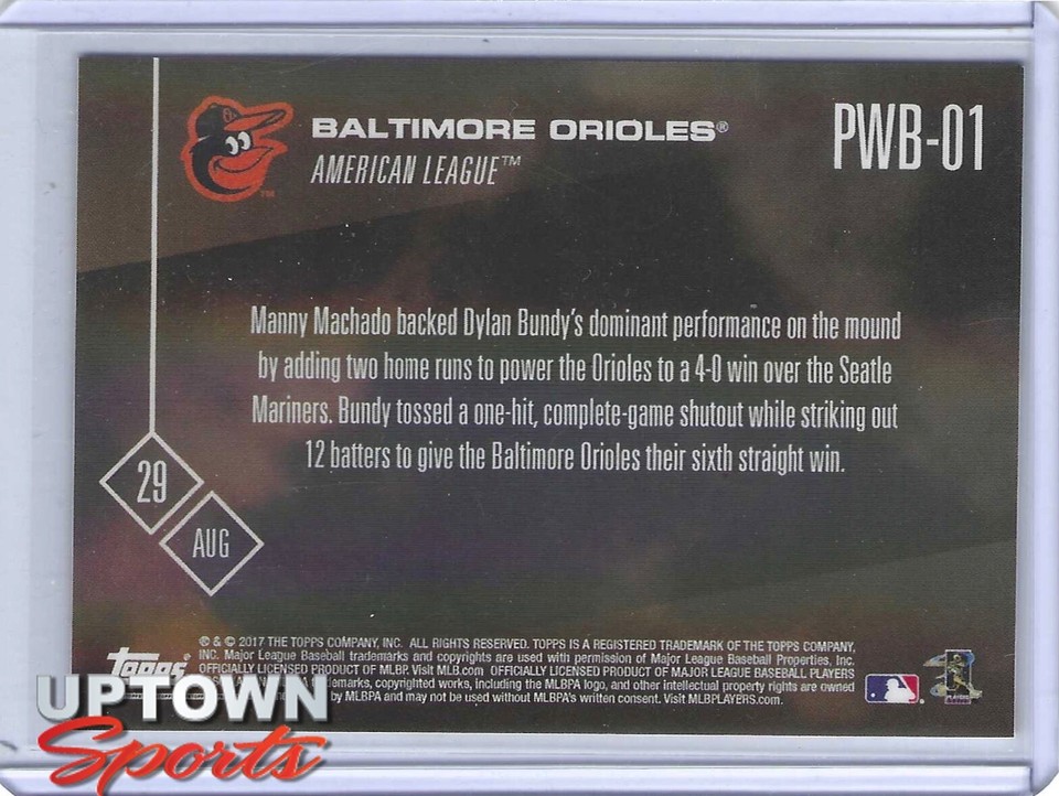 2017 Topps Now Bonus Card #PWB-01 BALTIMORE ORIOLES -MACHADO'S 6 GAME ...