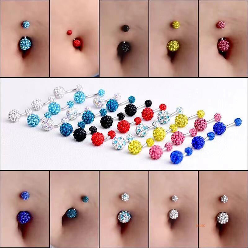1PCS Crystal Ball Belly Button Rings Stainless Steel Zircon Navel ...