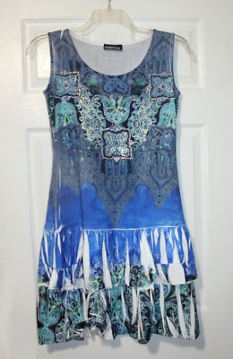 The Pyramid Collection Womens S Blue Mixed Print Knit BOHO Tank Dress ...