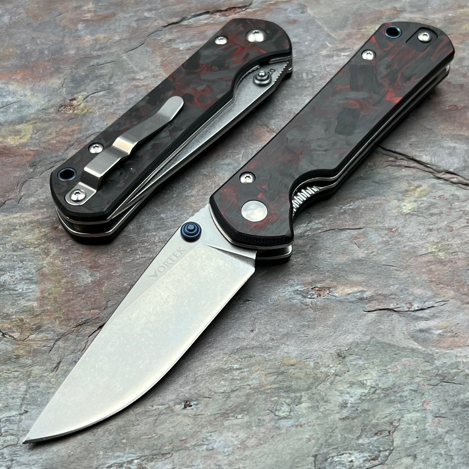 VORTEK OTIS Red Black Carbon Fiber D2 Drop Point Blade EDC Folding Pocket Knife | eBay