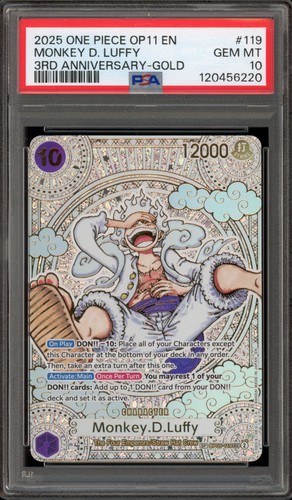 One Piece CCG Monkey.D.Luffy 3rd Anniversary Gold OP05-119 PSA 10 Gem ...