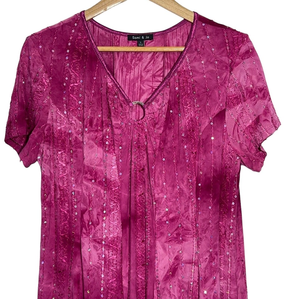 Sammy & Jo Womens Dress Size L Sequin Embroidery Metal Ring Accent ...