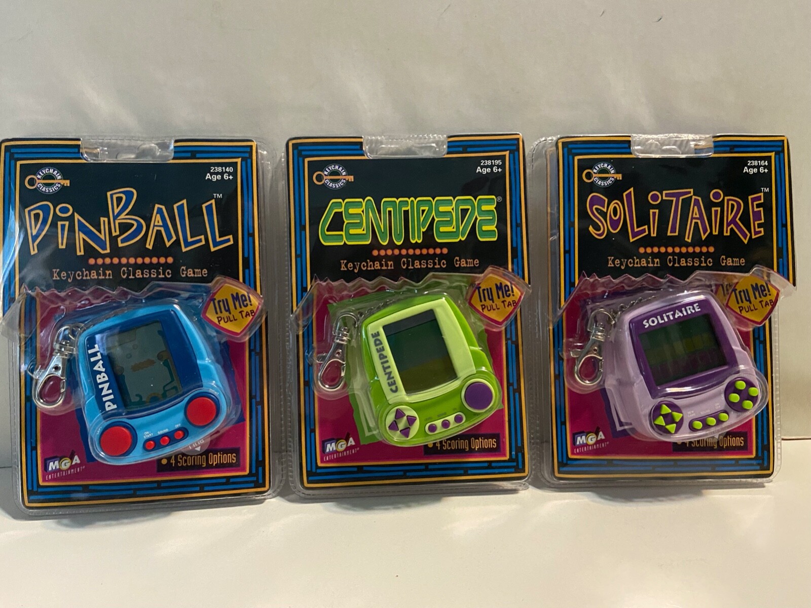 LOT OF 3 Keychain Handheld Electronic Games Centipede Pinball Solitaire ...