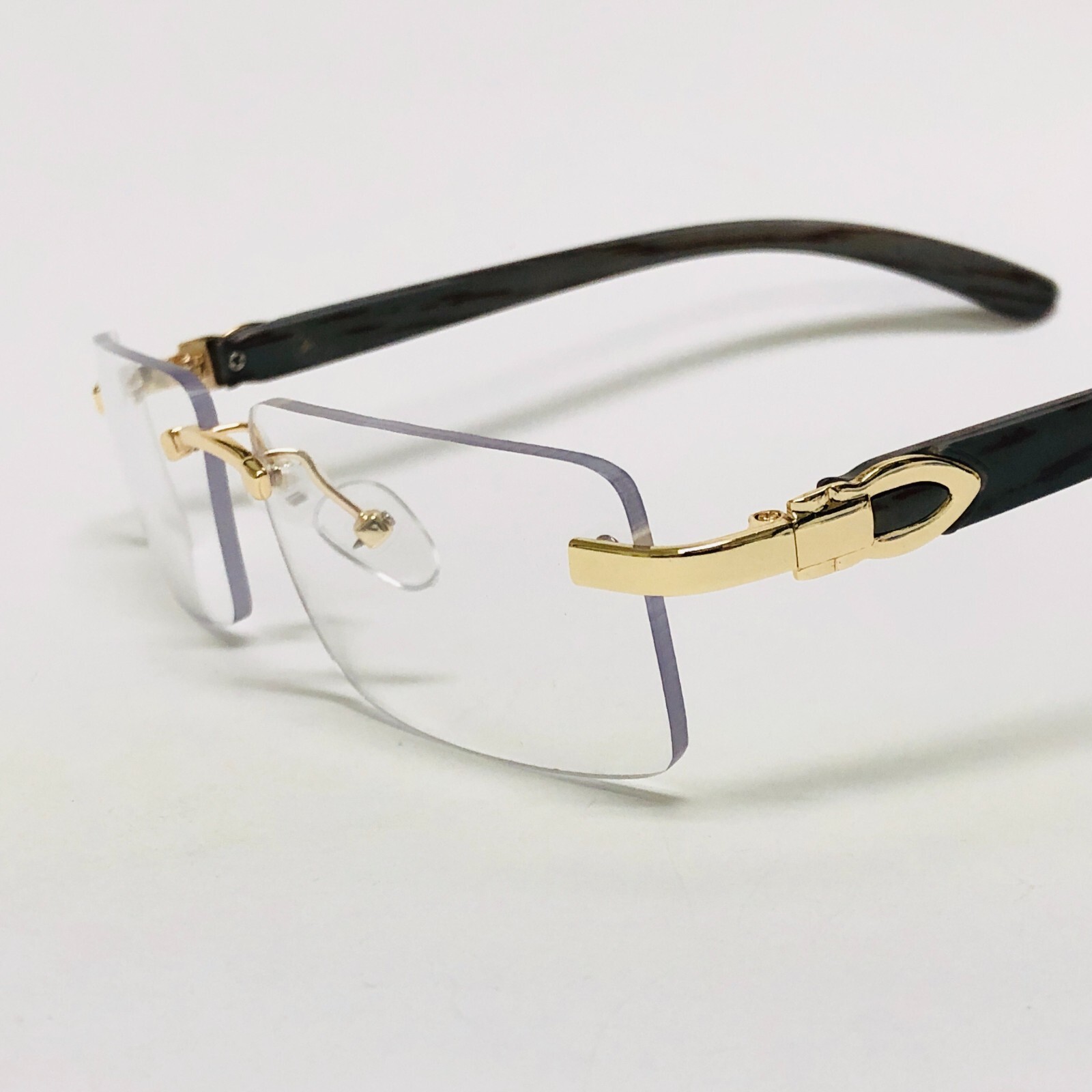 Black Tint Mens Rectangle Luxury Hip Hop Fashion Gold Frame Rimless ...