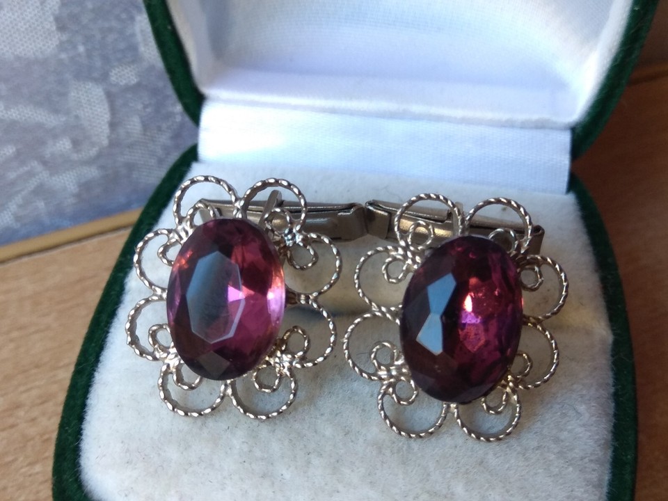 RARE Vintage Metal Ring old antique Jewelry filigree violet stone ...