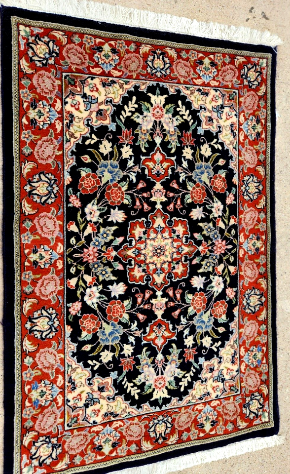 ANTIQUE NEW FINE HAND-KNOTTED PERSAN TABRIZI QOUM KASHANI NAVY BLUE WOOLRUG | eBay