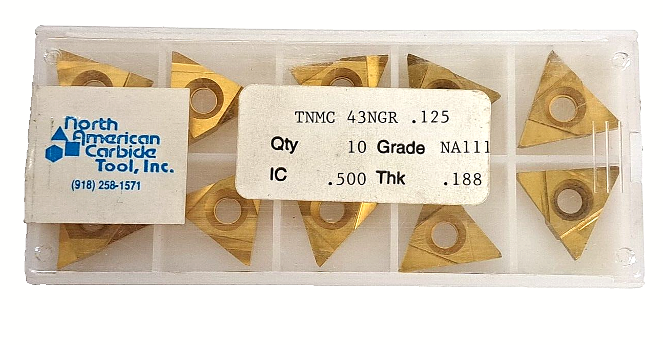 NORTH AMERICAN CARBIDE CUTTING TOOL INSERTS TNMC 43 NGR .125 *LOT OF 10 ...