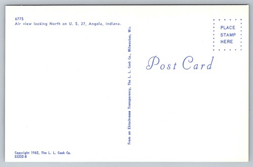 Angola Indiana Aerial View Downtown Us Hwy 27 Vintage Postcard 1962 ...