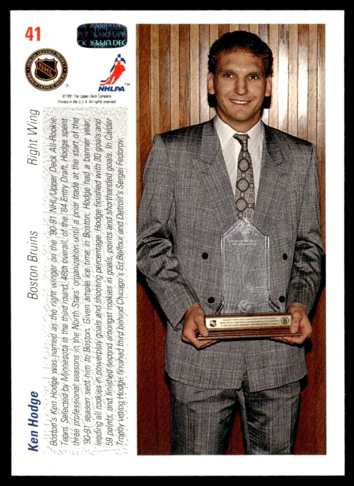1991-92 Upper Deck All Rookie Team #41 Ken Hodge Boston Bruins | eBay