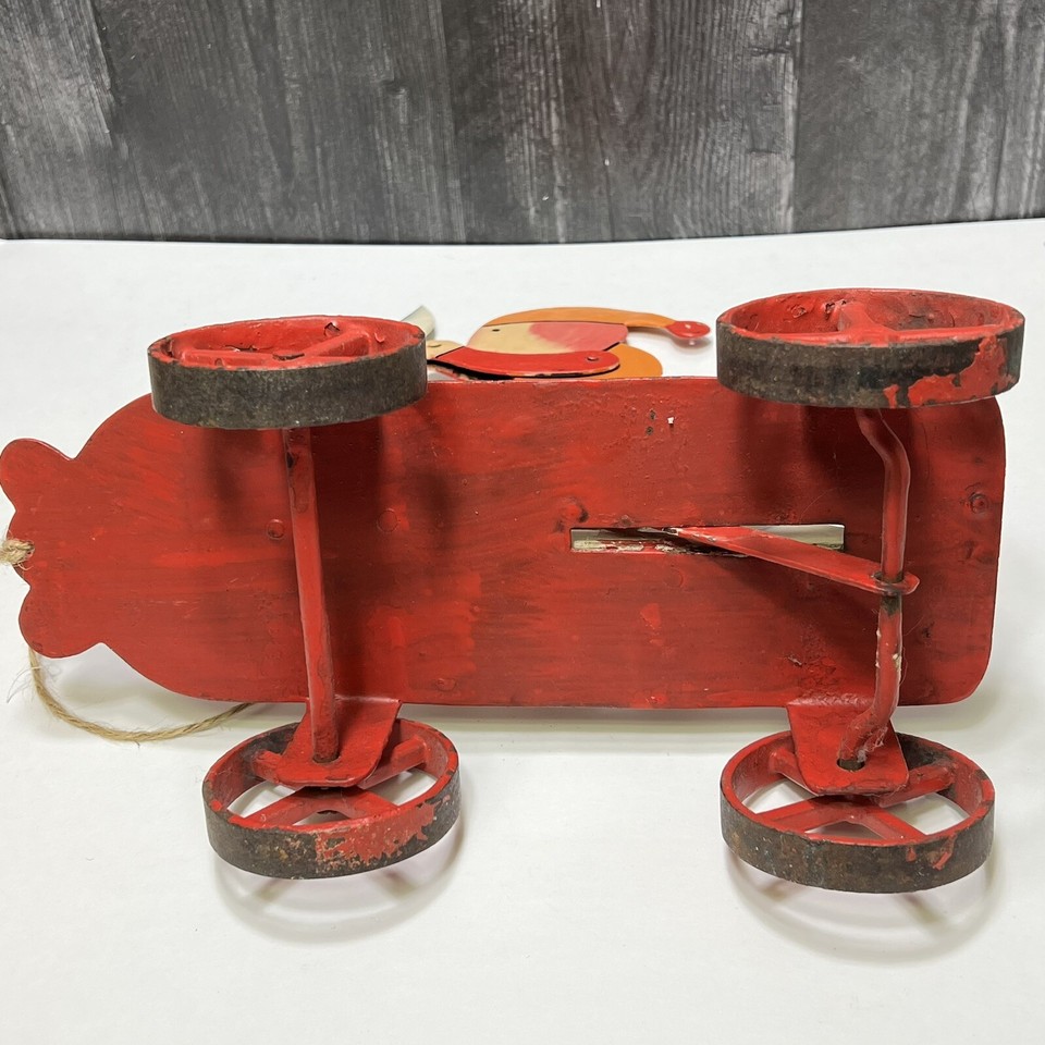 Vintage Hand Made Metal Pull Toy Elf Gnome Riding a Goat Folk Art | eBay