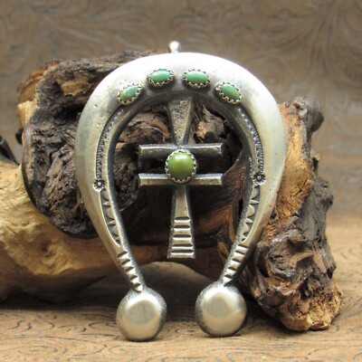Sterling Isleta Cross And Five-Stone Turquoise Naja Pendant By Mary ...