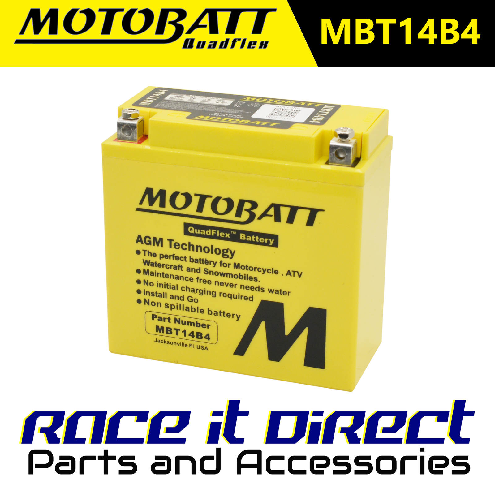 Motobatt Premium Battery for Yamaha MT01 1700 2005-2011 MBT14B4 AGM ...